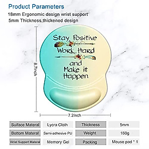 ITNRSIIET Ergonomic Mouse Pad with Gel Wrist Rest Support, Stay Positive Work Hard and Make It Happen Arrow Print Inspirational Quote Mouse Pad, Non-Slip PU Base for Computer, Laptop, Home, Office