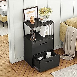 Fesbos File Cabinet with Shelves & 2 Lockable Drawers - Home Office Lockable Lateral Filing Cabinet for Hanging Files Letter/Legal/F4/A4 Size - Assembly Required