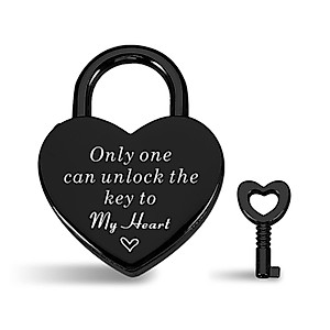 Trikalika Love Lock Key Lock Heart Shaped Keepsake for Couples, Black, 30mm x 25mm
