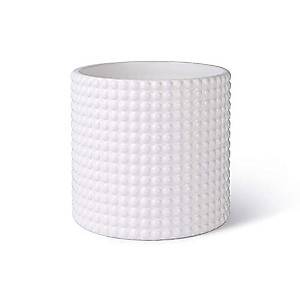 Shiny White Planter Pots for Plants Indoor - 8 Inch Ceramic Vintage-Style Hobnail Textured Flower Pot with Drainage Hole for Modern Home Decor(POTEY 056301, Plants NOT Included)