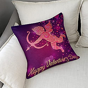 Happy Valentine's Day Throw Pillow Covers 18×18 Pillowcases Set of 2 Glitter Cupid Linen Decorative Square Pillow Case Cushion Covers Standard Size for Sofa Couch Outdoor Bed Pillow Protectors