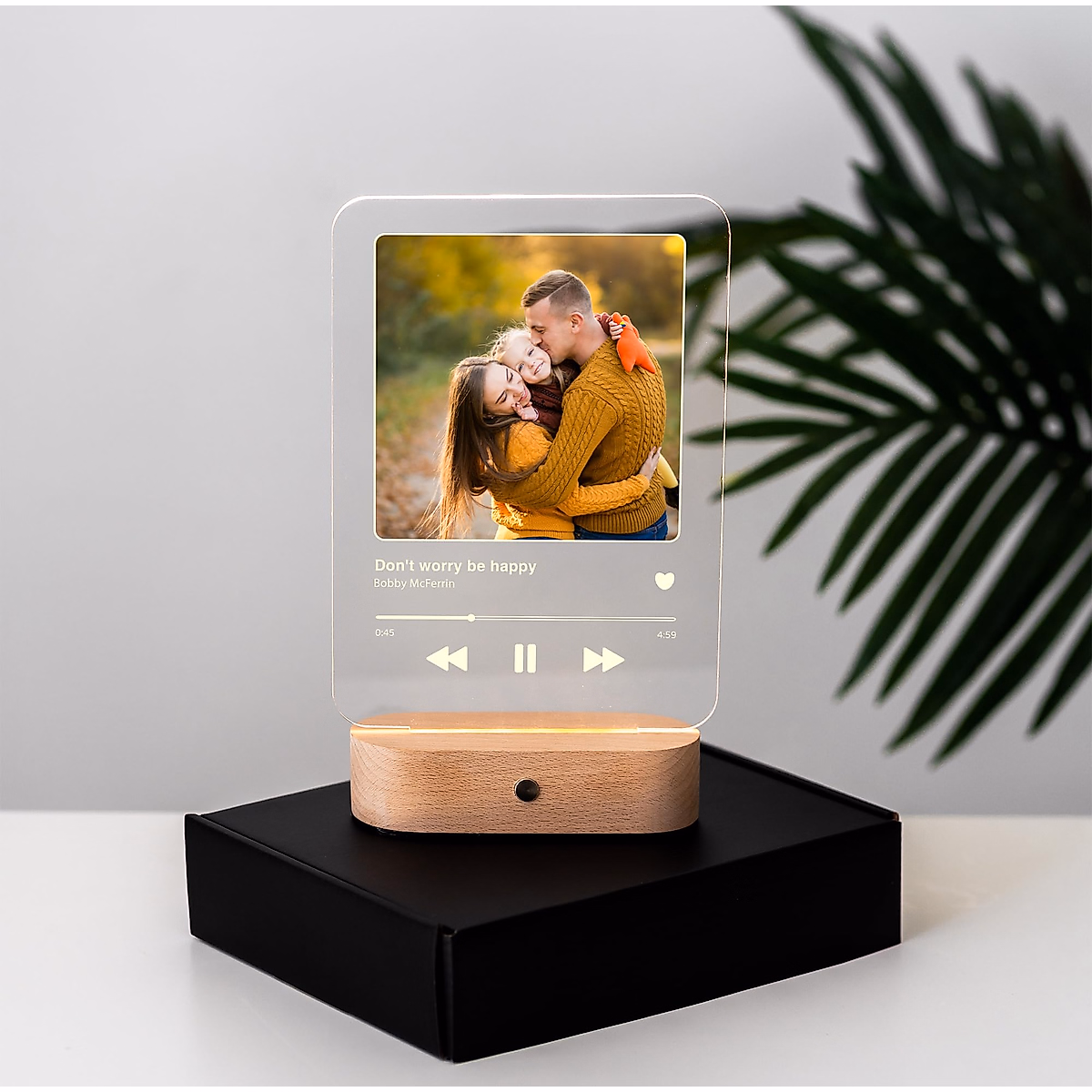 SHO VAVAS Personalized Acrylic Plaque with Wood Base, Playlist Picture Frame with LED Light, Custom Music Plaque with Photo, Christmas, Birthday Gift for Couple, Romantic Gifts for Her Him (Music Version 1)