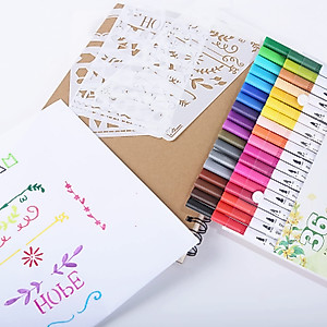 Upanic 36 Colors Brush Pens Markers for Adult Coloring Books,Calligraphy Markers for Lettering,Dual Tip Brush Pens for Kids Drawing,Color Markers Fine Tip Pens for Art,Journal Planner,Doodle(36pcs)