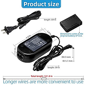 Glorich ACK-E12 AC Power Adapter DR-E12 DC Coupler LP-E12 LPE12 Dummy Battery Kit for Canon EOS M200, M100, M50 Mark II, M50, M10, M2, M, Kiss M, Kiss M2 Mirrorless Digital Cameras.