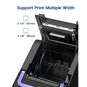POLONO Receipt Printer, 3 1/8"" 80mm PL330 Thermal Receipt Printer, 300mm/s POS Receipt Printer, 2 1/4"" x 50' Thermal Paper, Receipt Paper Suitable for Many Credit Card Terminals, BPA Free, 50 Rolls