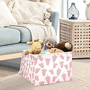 Kigai Pink Strawberry Storage Baskets for Shelves Foldable Closet Basket Storage Bins with Lid for Clothes Home Office Toys Organizers