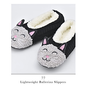 DICUIRD Womens Cozy&Warm Animal Slipper Socks with Grippers-House Socks(Black Cat, 8-10)