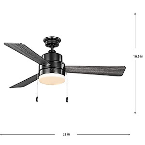 Progress Lighting P250076-31M-WB Trevina V 3-Blade Modern Indoor Ceiling Fan Matte Black with Light Kit and White Opal Shade