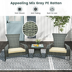 HAPPYGRILL Rattan Adirondack Chair Set, Patio Wicker Chair & Coffee Table, Extra-Wide Outdoor Chairs with Seat Cushions, 3 Piece Patio Rattan Chair Set for Backyard, Poolside