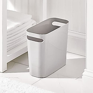 mDesign Plastic Small Trash Can, 1.5 Gallon/5.7-Liter Wastebasket, Narrow Garbage Bin with Handles for Bathroom, Laundry, Home Office - Holds Waste, Recycling, 10" High, Aura Collection, 2 Pack, Gray