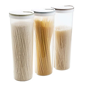 Typutomi 3PCS Noodle Storage Box, Plastic Pasta Storage Containers Clear Spaghetti Dispenser Food Sealed Jar with Locking Lid for Noodles Beans Grain Nut (Blue&Khaki&Green)