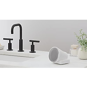 KOHLER 14406-4-BL Purist Lavatory Bathroom Faucet, Widespread Sink Low Lever Handles and Low Gooseneck Spout, Matte Black
