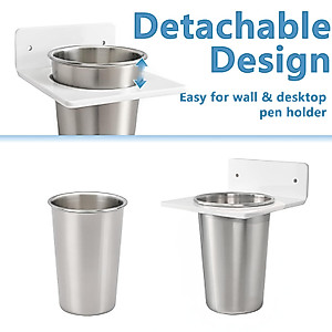 AVMDOM Wall Mount Pen Holders 3 Pcs, Acrylic Rack with Detachable Stainless Steel Cup for Desktop Wall Pencil Organizer, Wall Mount Holders for Home Office Pens Markers Makeup Dryer Storage