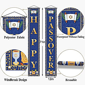 Vohado Happy Passover Porch Banner Petite Pesach Jewish Holiday Wall Hanging Flag Yard Sign Seder Jewish David Star Welcome Sign Petite Pesach Party Hanging Porch Sign Front Door Holiday Party Decor