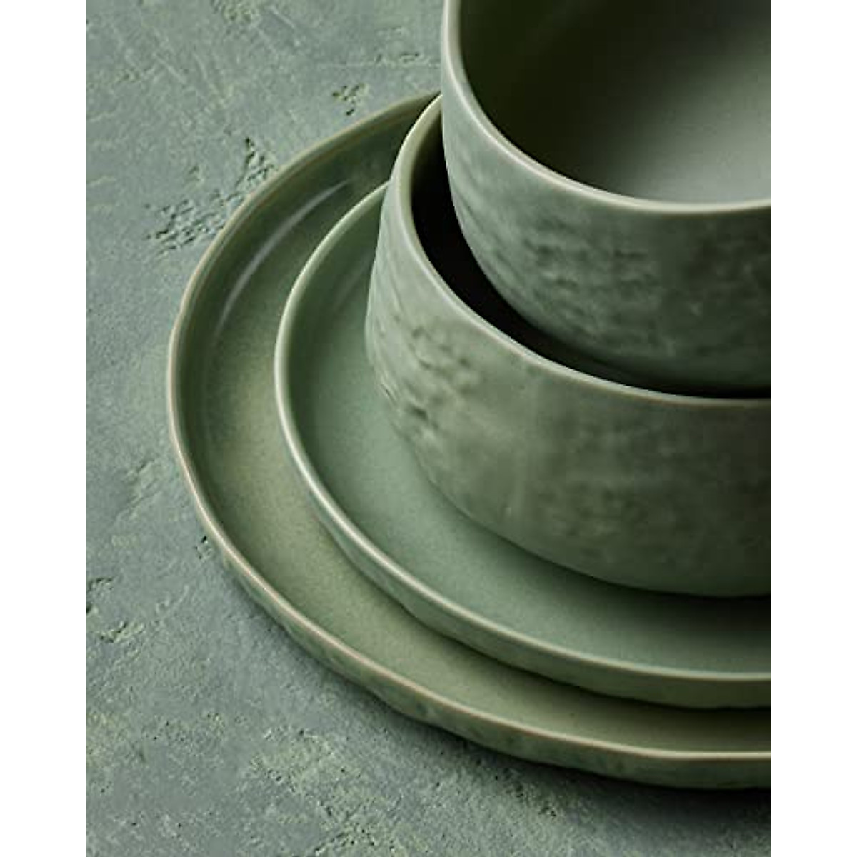Stone by Mercer Project SHOSAI 16-Piece Stoneware Dinnerware Set, Plates and Bowls Set, Modern Dishware set fo 4, Sage