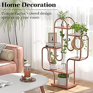 Tikea Cactus Plant Stand Indoor, Corner Plant Shelf for Indoor Plants Multiple, 6 Tiered Metal Plant Pot Stand, Home Decor for Balcony Living Room (Bronze)