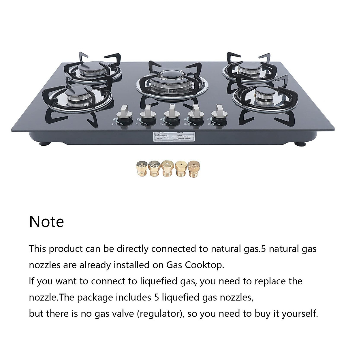 BJTDLLX 30" Gas Cooktop, Built-in 5 Burners Gas Stove Gas Hob Stovetop Thermocouple Protection Gas Range, Tempered Glass Cooktop Porcelain Ena Grates, Natural Gas LPG Gas Easy to Clean, 30.3”*20”
