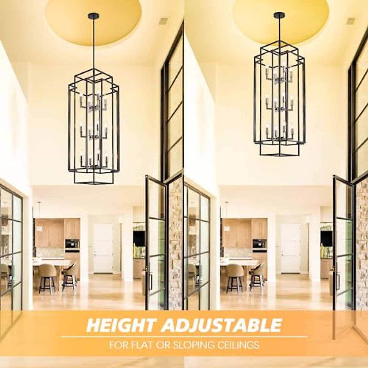 WJShome Silver 12 Lights Pendant Light, Metal Lantern Shape Island Light, Vintage Black Ceiling Light, Industrial Tiered Hanging Light Fixture for Living Room, Kitchen