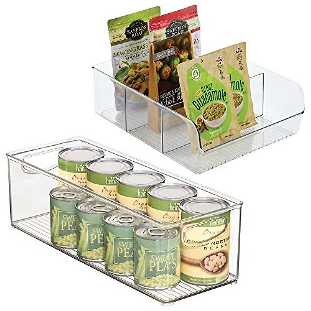 mDesign Kitchen Plastic Storage Organizer Combo Set of 2 Bins - For Kitchen, Pantry, Cabinet, Fridge/Freezer for Organizing Snacks, Produce, Vegetables, Pasta Food, 2 Piece Set - Clear