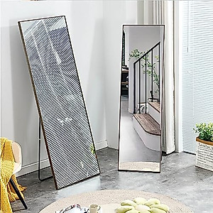 WIIS' IDEA Full Length Floor Mirror, Full Body Standing Mirror, Alu Free Dressing Mirror Standing, Hanging or Leaning Against Wall Mirror for Bedroom, Living Room (Grey, 65”x23-Wood)