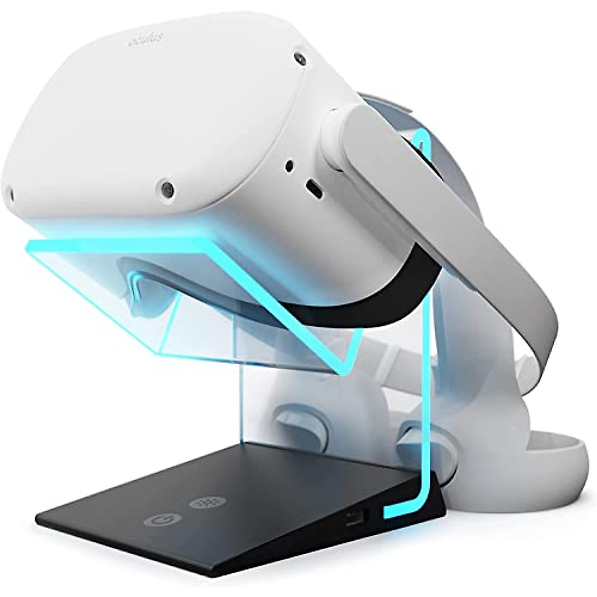 The Original Universal Illuminated RGB VR Charging Stand for Meta Quest 3/2 / 1 / Pro, Oculus, Vision Pro, HTC, Rift-s, PSVR, Index All VR Headsets | Black Aura v1.0