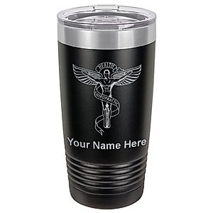 LaserGram 20oz Vacuum Insulated Tumbler Mug, Chiropractic Symbol, Personalized Engraving Included (Black)