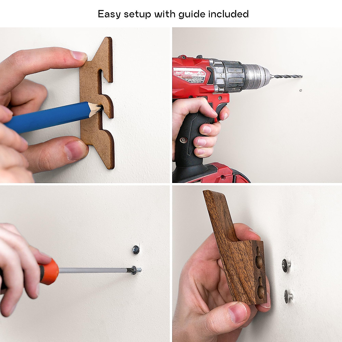 THEHRDWOOD Wood Wall Hooks - Set of 4 - Dark Walnut Wood Coat Hooks for Hanging Hat, Purse, Backpack, Bag, Jacket - Modern Farmhouse Decor for Wall and Practical Entryway Wall Hooks (Walnut)