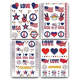 Terra Tattoos Assorted Temporary Tattoos Designs Party Favors Costumes Goody Bags Adults Kids Waterproof Temporary Tattoos (4th of July)