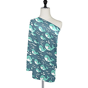 Nautical Whale Animal Sea Ocean Nursing Cover Breastfeeding Scarf, Stretchy Infant Carseat Canopy Multi-use Stroller Cover Car Seat Cover for Baby Girl Boy