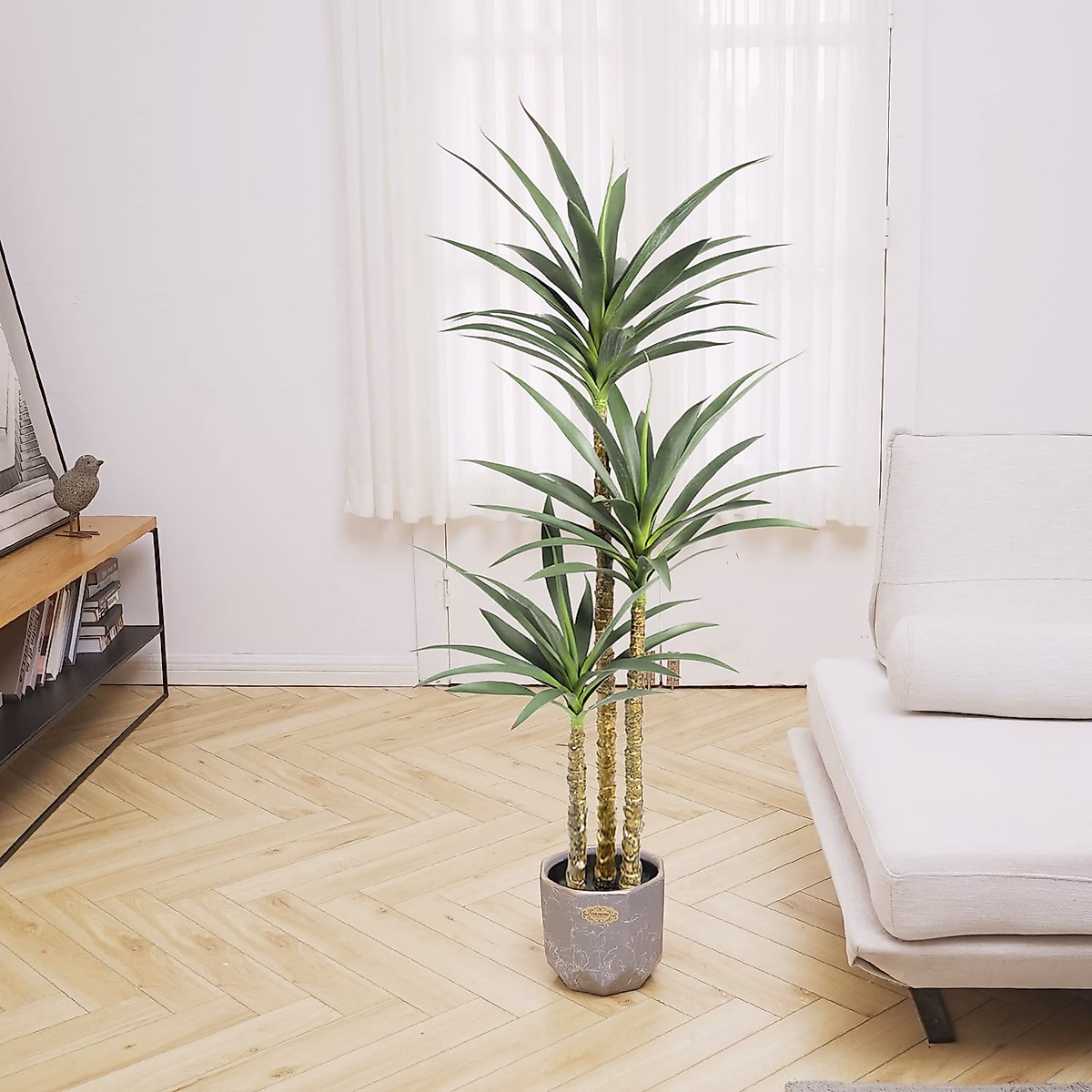 Waoops Artificial Tree 5.3Ft Faux Agave Plant with 3 Heads in Plastic Pot Fake Tree for Home Decor Indoor or Outdoor Office Decoration Housewarming Gift