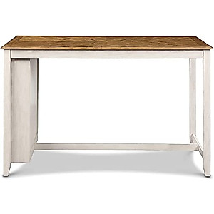 New Classic Furniture Amy Farmhouse Kitchen Counter Island Dining Table for 4 with Storage Shelf & USB Chargers, Two Tone Vintage White/Brown
