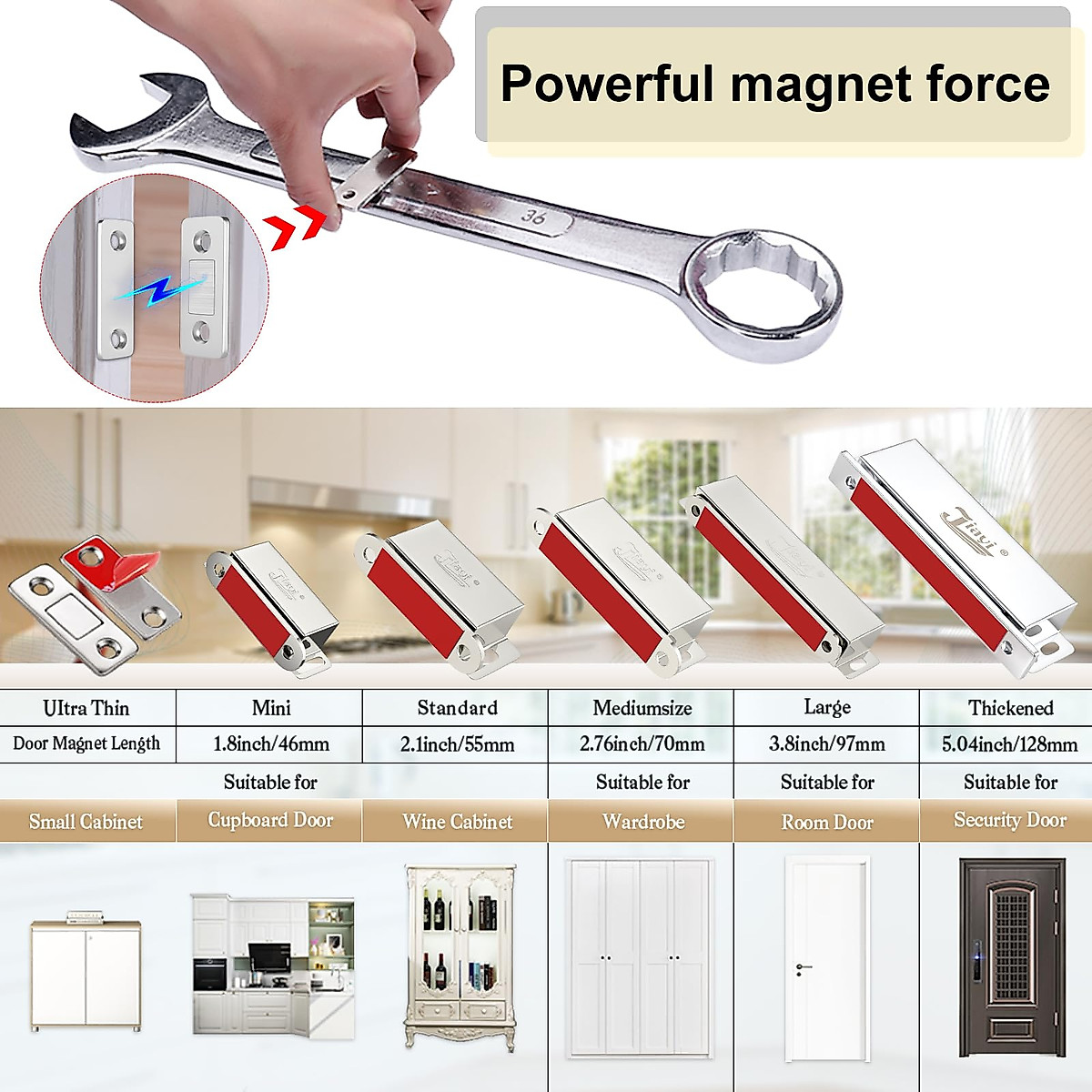 Cabinet Sliding Door Magnets Jiayi 18 Pack Ultra Thin Magnetic Door Catch Stainless Steel Drawer Magnet Catch for Kitchen Door Closure Cabinet Closer Cupboard Closet Door Magnetic Latches Hardware