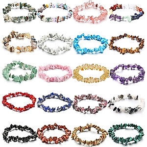 SAMOCO 20 PCS Natural Gemstone Bracelets Chakra Crystal Irregular Chips Beads Stretch Bracelets for Women Align Chakras Promote Communication