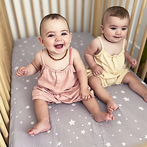 Newton Baby Fitted Mini Crib Sheets (2-Pack) | Organic Muslin Cotton, Breathable & Soft Baby Sheets, Washable Baby Mattress Sheets, Fits Any Mini Sized Crib 24" x 38", Stardust Twilight Grey + White
