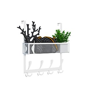 Kaiferty Over The Door Hooks Organizer,Over Door Hanger Towel Rack Mesh Basket with 12 Hooks,Back of Door Storage Organizer for Bedroom,Bathroom,Kitchen,Office(White)