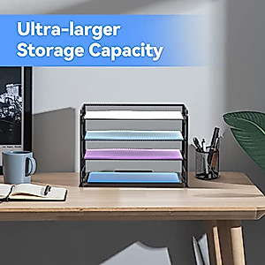 SUPEASY Desktop File Organizer, Mesh File Organizer with 4 Letter Trays, Easy Installation, Desk Organizer for Office, School and Home Black