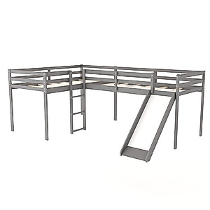 Merax L-Shaped Twin Size Loft Bed with Ladder and Slide