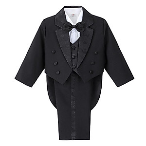 Dressy Daisy Baby Boy Classic Fit Tuxedo Black Suit 5 Pieces Set Formal Wear Wedding Outfit Size 12-18 Months, with Vest