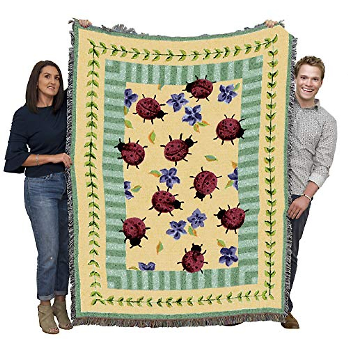 Pure Country Weavers Lady Bug Garden Blanket - Garden Floral Gift Tapestry Throw Woven from Cotton - Made in The USA (72x54)