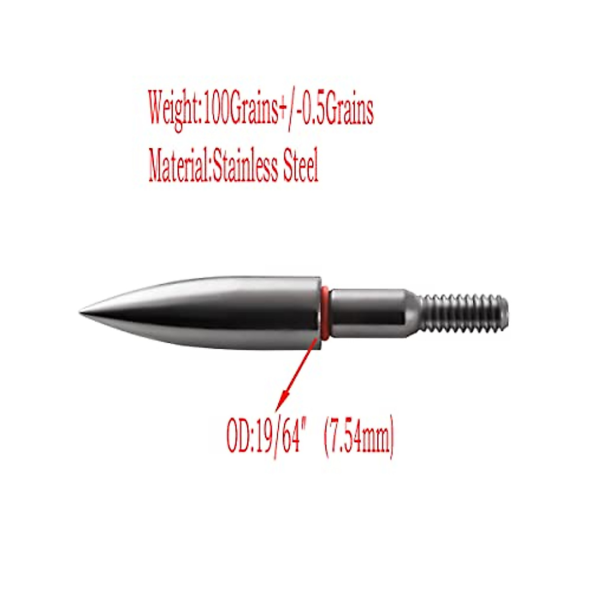Stainless Steel Archery Field Points 5/16 9/32 19/64 Archery Field Points 100/125/150/200 Grains Bullet Points Screw in Broadheads (1 Dozen 12 PCS) (19/64″, 100Grains)