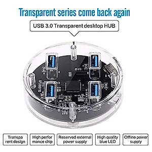 Lysee Data Cables - Zihan USB3.0 4 Ports HUB with Rubber Transparent for Desktop Laptop Reserced External Power Supply