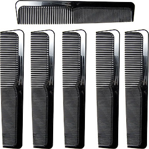 Luxxii 6 Pack - 9" Large Black Dressing Comb Barber Comb SET - Styling Essentials Coarse/Fine