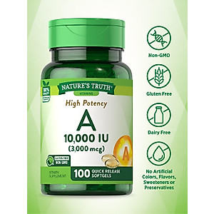Vitamin A 10000 IU Softgels | 100 Count | Non-GMO, Gluten Free Supplement | by Nature's Truth