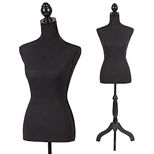 Mannequin Torso Manikin Dress Form 59-67 Inch Height Adjustable Female Dress Model Display Torso Body Tripod Stand Clothing Forms (Black, 59-67 Inches)