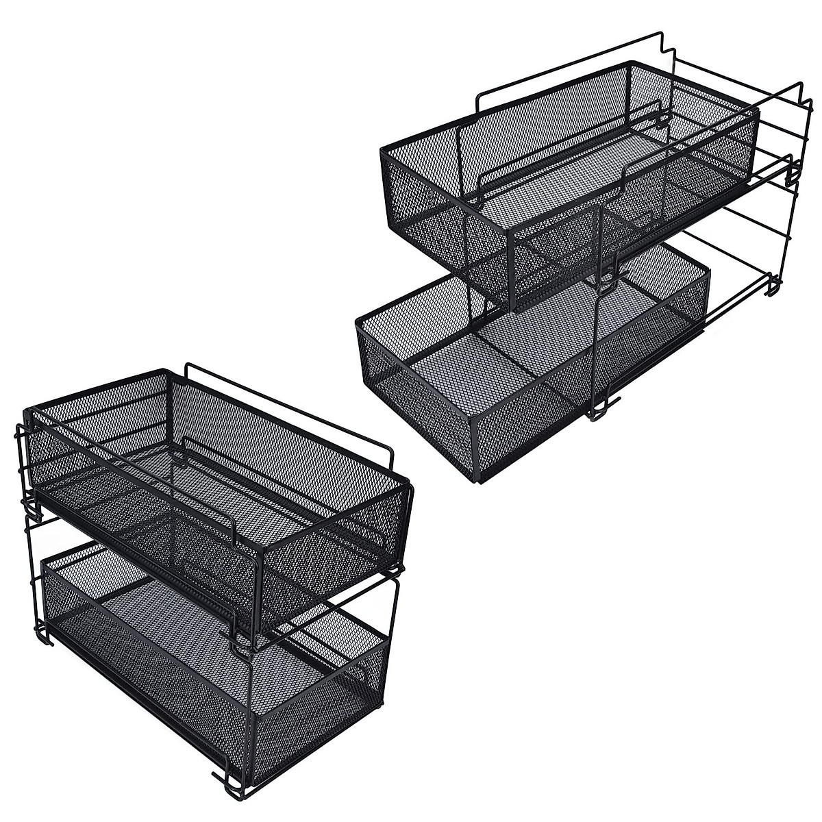 RIAAJ Kitchen Sink Shelf 2 Tier Metal Mesh Storage Baskets Organizer Kitchen Storage Drawer Basket Multilayer Kitchen Shelf Under Sink Drawer Large Capacity Storage Shelf Kitchen Sink Organizer