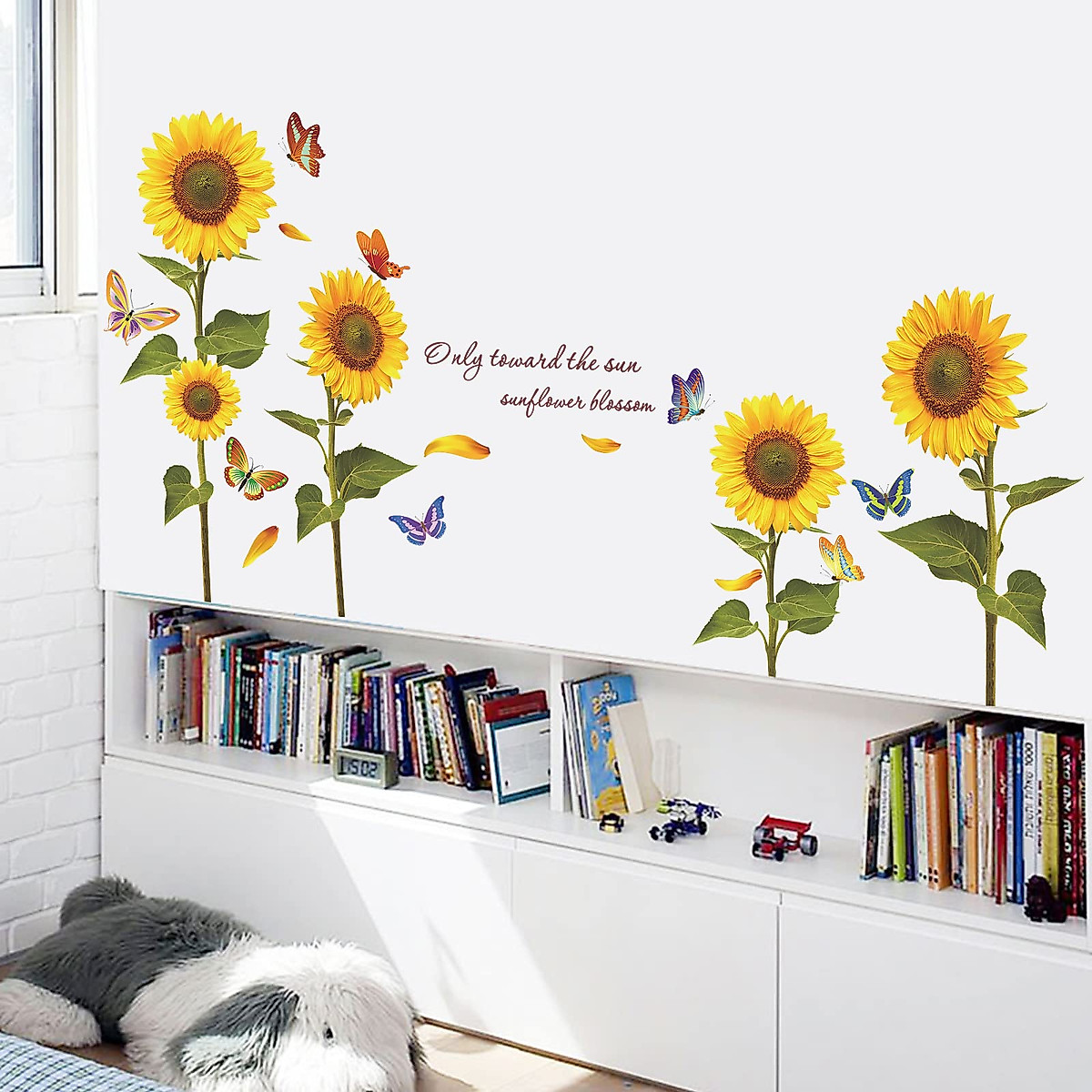 CIWEI Sunflower Wall Stickers Butterfly Wall Sticker- Flowers Wall Decal,Sunflower Wall Stickers,Wall Stickers for Bedroom Living Room Bathroom Decor