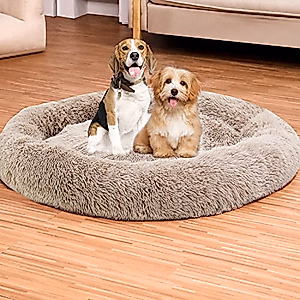 Bonteck Calming Dog Beds for Small Medium Large Dogs - Round Donut Machine Washable Dog Bed, Anti-Slip Faux Fur Fluffy Donut Cuddler Cat Bed, Multiple Sizes S-XL
