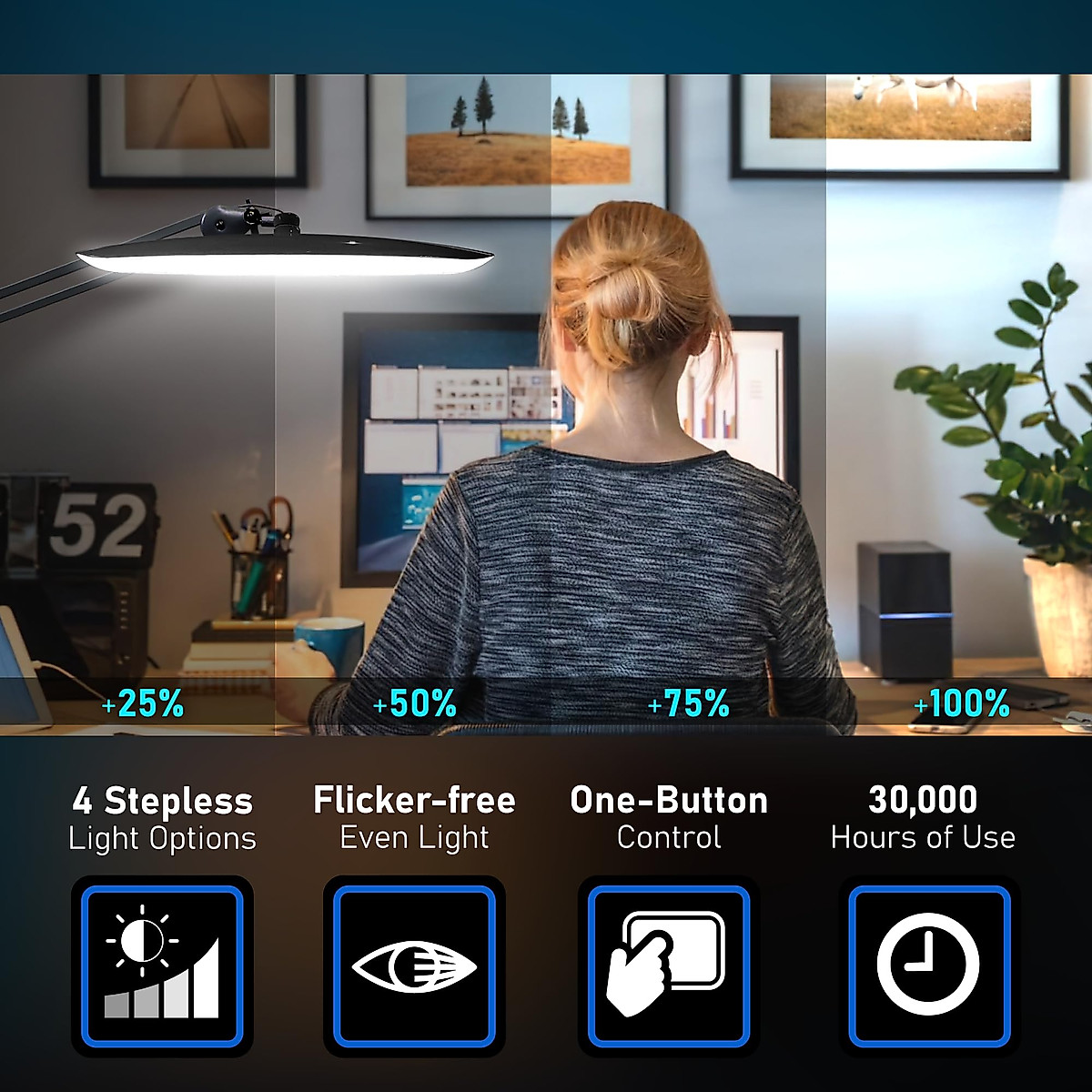 LED Desk Lamp with Clamp - DAEV – 2,200 Lumen 20" CCT Swing Arm Desk Light- 182 LEDs Adjustable from 300K to 6500K – Task, and Work Lamp for Nail Techs, Hobbyists, Artists, and Crafters, Black