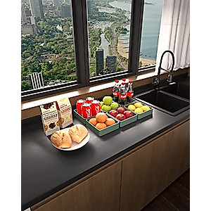 6 Pcs Stackable Drawer Organizer Set, 6.6" X 6.6" Square Plastic Vanity Drawer Organizers and Storage Bins,Desk Drawer Organizer Trays for Makeup,Bathroom Countertop,Office Drawer Divider,Forest Green