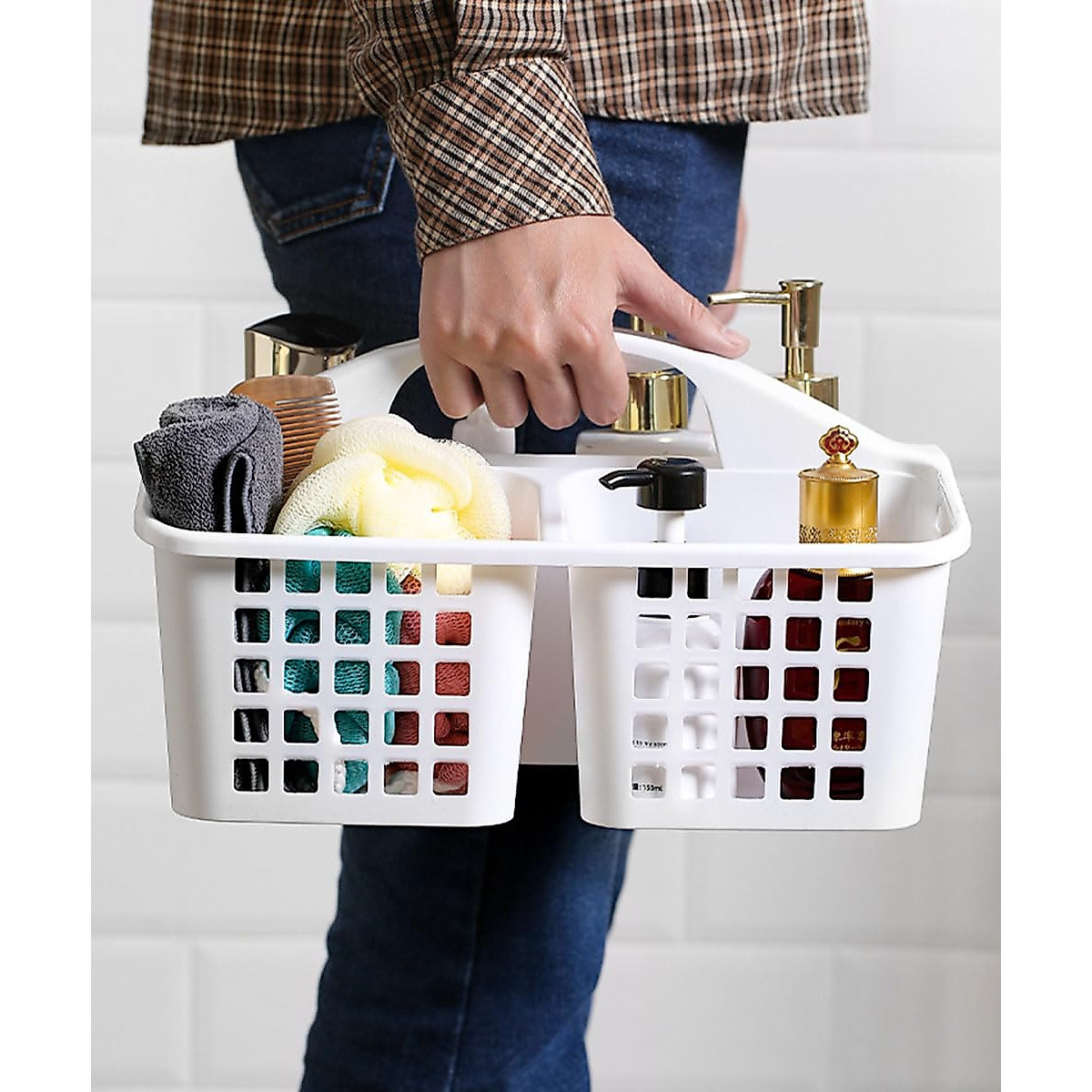 LAIGOO Portable Shower Caddy Basket Utility Caddy Tote, Bathroom Caddy Bucket with Handle for Shower Cleaning Products and Organizing, White